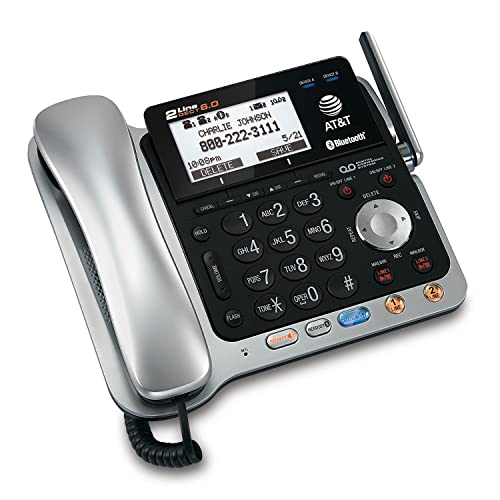 AT&T TL86109 DECT 6.0 2-Line Expandable Corded/Cordless Phone with Bluetooth Connect to Cell, Answering System and Base Speakerphone, 1 Corded Handset and 1 Cordless Handset, Silver/Black