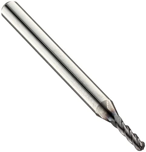 Niagara Cutter - CB430-0.063-F4-B.0-Z4 17001821 Carbide Ball Nose End Mill, Inch, TiAlN Finish, Roughing and Finishing Cut, 30 Degree Helix, 4 Flutes, 1.5' Overall Length, 0.063' Cutting Diameter, 0.125' Shank Diameter