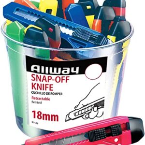 ALLWAY K7-25 Retractable 18mm Snap-Off Knife, Neon, 25 Pack