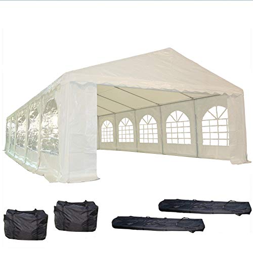 32'x16' PE Party Tent White - Heavy Duty Wedding Canopy Carport Shelter - with Storage Bags - By DELTA Canopies