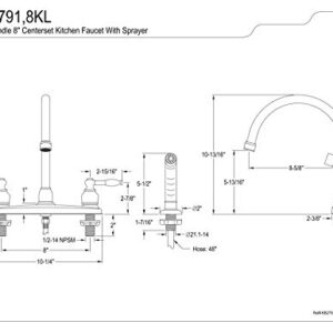 Kingston Brass KB2791KL Knight Goose Neck Kitchen Faucet with White Sprayer, 8-3/4-Inch , Polished Chrome