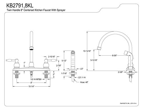 Kingston Brass KB2791KL Knight Goose Neck Kitchen Faucet with White Sprayer, 8-3/4-Inch , Polished Chrome