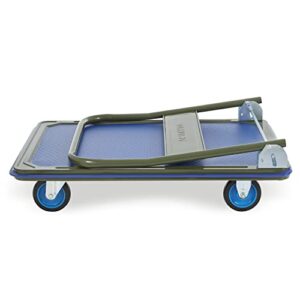 Olympia Tools 85-182 Folding & Rolling Flatbed Cart for Loading, Olive Green with Blue Bumper, 600 Lb. Load Capacity