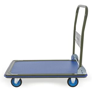 Olympia Tools 85-182 Folding & Rolling Flatbed Cart for Loading, Olive Green with Blue Bumper, 600 Lb. Load Capacity