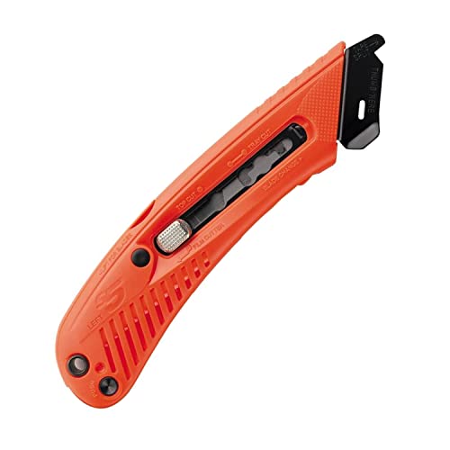 Pacific Handy Cutter S5L Safety Cutter, Left Handed Retractable Utility Knife, Ergonomic Film Cutter, Bladeless Tape Splitter, Steel Guard, Safety, Damage Protection, Warehouse & In-Store Cutting, Red, 1 EA