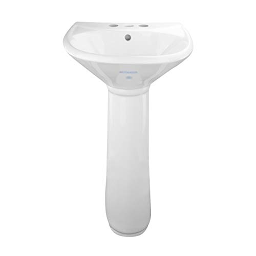 Ondine 16 inch Pedestal Sink – Compact White Sink with Overflow And Pre-Drilled Holes – Heavy Duty Grade A Vitreous China Built - Porcelain Scratch And Stain Resistant - Renovators Supply