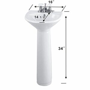 Ondine 16 inch Pedestal Sink – Compact White Sink with Overflow And Pre-Drilled Holes – Heavy Duty Grade A Vitreous China Built - Porcelain Scratch And Stain Resistant - Renovators Supply