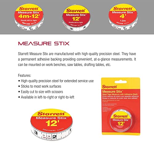 Starrett Tape Measure Stix with Adhesive Backing - Mount to Work Bench, Saw Table, Drafting Table - 1/2" x 12', English Metric, Right-Left Reading - SM412WRL