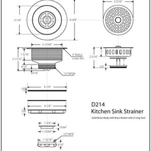 Westbrass D214-51 3-1/2" Post Style Large Kitchen Sink Basket Strainer, 1-Pack, Powder Coat Almond