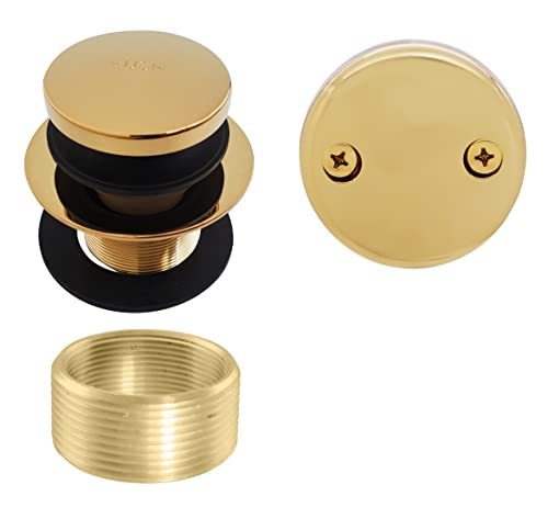 Westbrass Universal Fine or Coarse Thread Replacement Tip-Toe Strainer Drain with 2-Hole Faceplate, Polished Brass, D93K-01