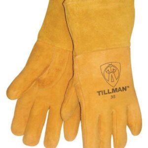 John Tillman Large 12"" Gold Premium Heavyweight Reverse Deerskin CottonFoam Lined MIG Welders Gloves with 4"" Cuff and Kevlar Thread Locking Stitch" (TIL35L)