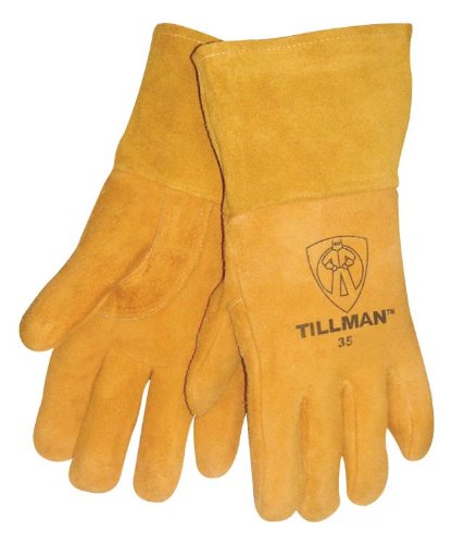 John Tillman Large 12"" Gold Premium Heavyweight Reverse Deerskin CottonFoam Lined MIG Welders Gloves with 4"" Cuff and Kevlar Thread Locking Stitch" (TIL35L)