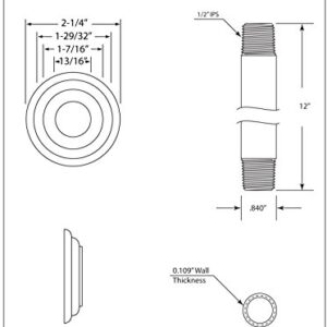 Westbrass 1/2" IPS x 12" Ceiling Mounted Shower Arm with Flange, Matte Black, D3612A-62