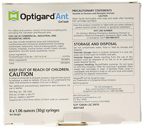 Syngenta - TRTD11568 - Optigard Ant Bait Gel Box - 4 Tubes w/ Plunger - 30g each tube, White