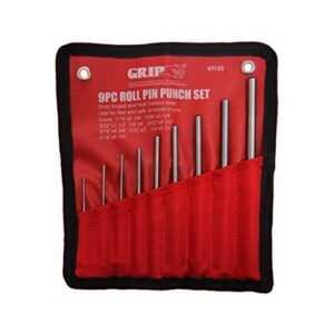 Grip 9 pc Roll Pin Punch Set - Gunsmithing, Automotive, Watch Repair, Jewelry, Crafts - Roll-Up Storage Pouch Included