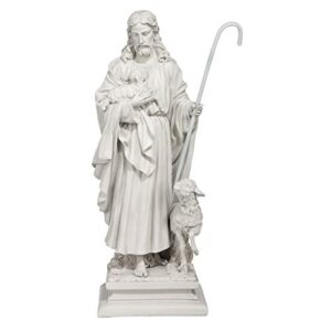 design toscano eu1785 jesus the good shepherd religious garden statue, 12 inches wide, 8 inches deep, 28 inches high, antique stone finish