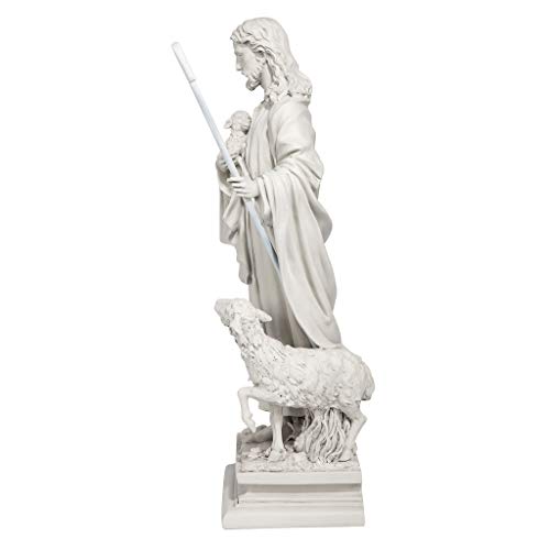 Design Toscano EU1785 Jesus The Good Shepherd Religious Garden Statue, 12 Inches Wide, 8 Inches Deep, 28 Inches High, Antique Stone Finish