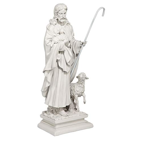 Design Toscano EU1785 Jesus The Good Shepherd Religious Garden Statue, 12 Inches Wide, 8 Inches Deep, 28 Inches High, Antique Stone Finish