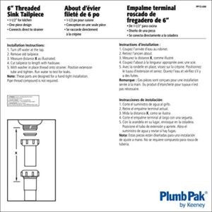 Plumb Pak PP15-6W Sink Strainer Tailpiece with, 1-1/2 in Dia X 6 in L, Threaded, Plastic