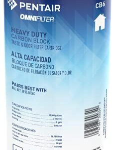 Pentair OMNIFilter CB6 Carbon Water Filter, 10" Whole House Heavy Duty Carbon Block Taste & Odor Replacement Filter Cartridge, 10" x 4.5", 1 Micron, Blue