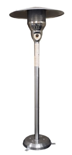 Hiland NG-WSS Tall Natural Gas Patio Heater, 41,000 BTU, 33" Heat Shield, Built In Ground Fixtures, Stainless Steel, Silver