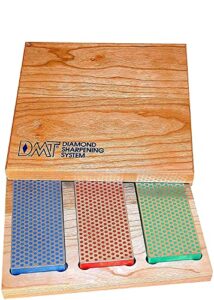 dmt 20062 deluxe diamond knife sharpening kit with hard wood box, set of 3 diamond sharpening stones, 6-inch