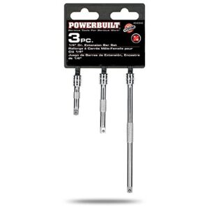 Powerbuilt 1/4" Drive Extension Bar Set, 3 Piece, Includes 2, 3, and 6 Inch Extensions, Use Ratchet to Reach, Non-Slip Grip 640842