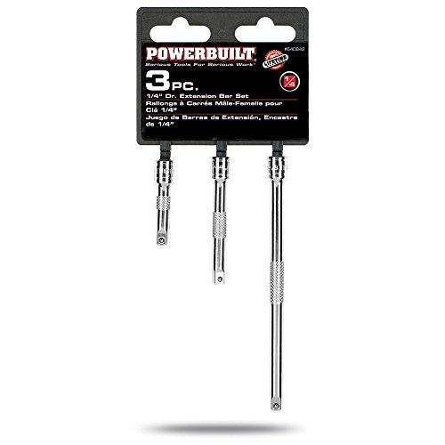 Powerbuilt 1/4" Drive Extension Bar Set, 3 Piece, Includes 2, 3, and 6 Inch Extensions, Use Ratchet to Reach, Non-Slip Grip 640842