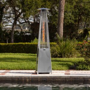 Fire Sense 60523 Pyramid Flame Patio Heater 40,000 BTU Outdoor Propane Heater Tower with Wheels - Stainless Steel