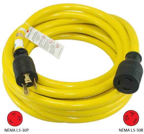 Conntek 20572: 30 Amp L5-30 Locking Style Generator Extension Cord, 50 Feet Yellow