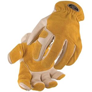 Revco Black Stallion 97SW Mens/Womens Leather Work/Drivers Gloves With Reinforced Palm, Elastic Wristband, Large, Yellow/White