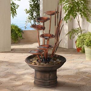 water lilies and cat tails modern outdoor floor water fountain 33" high tiered cascading decor for garden patio backyard deck home lawn porch house relaxation exterior balcony - john timberland