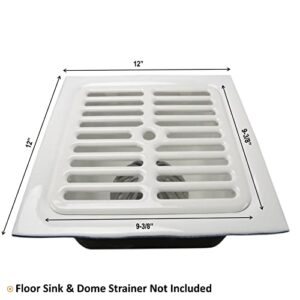 GSW Cast Iron Porcelain Floor Sink Top Grate with Ceramic Surface FS-TF, 9-⅜” x 9-⅜” x 1-¼” - Perfect for Restaurant, Bar, Buffet (Full Size)