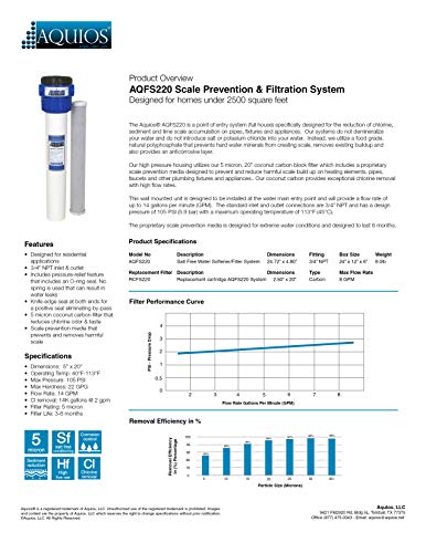 Aquios® AQFS220 Whole House Salt Free Water Softener and Filter System - New Model - For Homes Under 2000 Square Feet