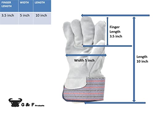 G & F Products unisex adult Safety Cuff Regular Grade work gloves, Grey, Large Pack of 5 US