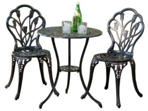 best selling nassau cast aluminum outdoor bistro furniture set, brown, 23 by 23 by 26