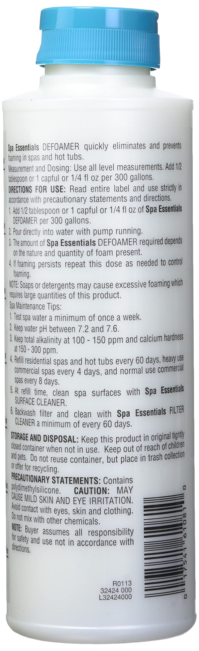 Spa Essentials 32424000 Defoamer for Spas and Hot Tubs, 1-Pint