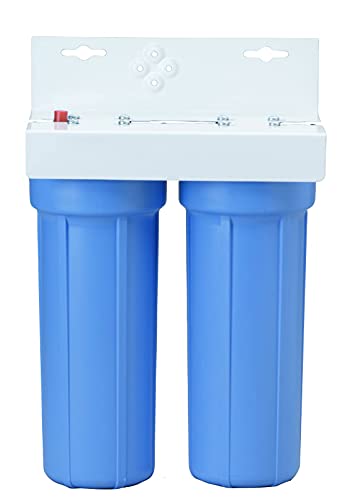 Pentair Pentek BFS-201 Slim Line Two-Housing Filtration System, 3/8" NPT #10 Low Profile Water Filter Housing, Holds 10" x 2.5" Filter Cartridges, Blue