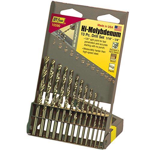 IVY Classic 10590 13-Piece Hi-Molybdenum Steel Drill Bit Set, 135-Degree Split Point, USA, Sturdy Metal Case