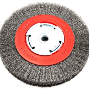 Forney 72751 Wire Bench Wheel Brush, Narrow Face Fine Crimped with 1/2-Inch and 5/8-Inch Arbor, 6-Inch-by-.008-Inch