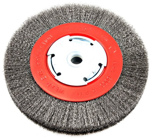 Forney 72751 Wire Bench Wheel Brush, Narrow Face Fine Crimped with 1/2-Inch and 5/8-Inch Arbor, 6-Inch-by-.008-Inch