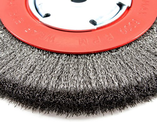 Forney 72751 Wire Bench Wheel Brush, Narrow Face Fine Crimped with 1/2-Inch and 5/8-Inch Arbor, 6-Inch-by-.008-Inch