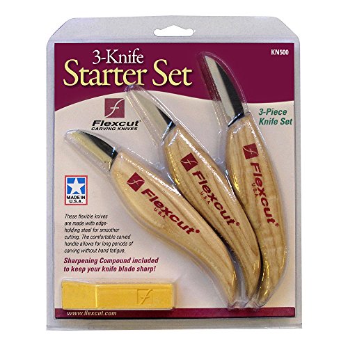 Flexcut Carving Knives, Starter Set, with Ergonomic Handles and Carbon Steel Blades, Set of 3 (KN500)