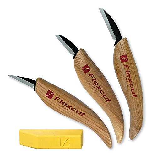 Flexcut Carving Knives, Starter Set, with Ergonomic Handles and Carbon Steel Blades, Set of 3 (KN500)