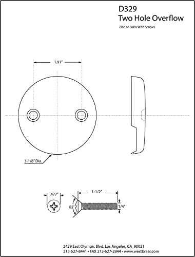 Westbrass 3-1/8" Two-Hole Overflow Face Plate and Screws, Matte Black, D329-62