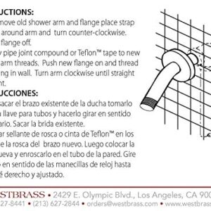 Westbrass D302-1-07 1/2" IPS x 10" Wall Mount Shower Arm with Sure Grip Flange, 1-Pack, Satin Nickel