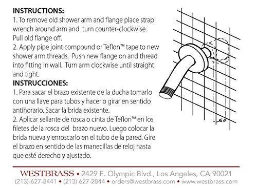 Westbrass D302-1-07 1/2" IPS x 10" Wall Mount Shower Arm with Sure Grip Flange, 1-Pack, Satin Nickel