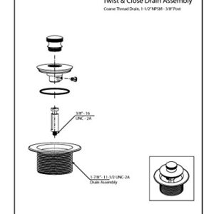 Westbrass D331-26 1-1/2-Inch NPSM Coarse Thread Twist & Close Bath Drain, Polished Chrome