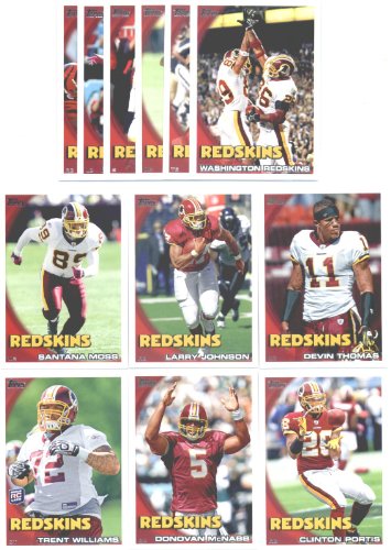 2010 Topps Washington Redskins Complete Team Set of 12 cards including Donovan McNab, Clinton Portis, Larry Johnson, Santana Moss, Trent Williams Rookie & more !