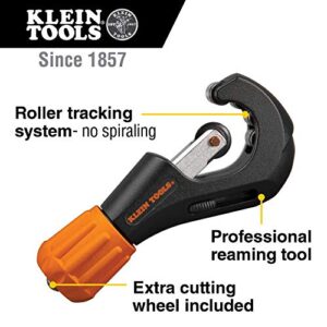 Klein Tools 88904 Professional Tube Cutter, 4-Roller Tracking System, Accurate Cutting for HVAC, Reaming Tool, Includes Extra Cutting Wheel